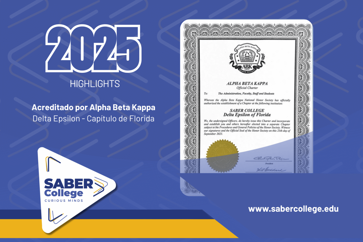 SABER College es incorporado a Alpha Beta Kappa Sociedad de Honor